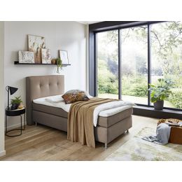 Boxspringbett, B:105cm L:210cm, beige, Westfalia Schlafkomfort, Bezug Bett: Feinstruktur 100% Polyester;Bezug Bonnell-Federkernmatratze: 100%