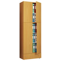 Aktenschrank Vcm, B:70cm H:200cm T:39cm, braun, Obermaterial: 100% Holz Wood., Büro, Schränke, "Vcm XXL Büroschrank mit 5 Fächern und einer Schublade