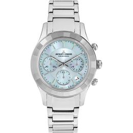 Jacques Lemans Damen Chronograph "Venice", silber, Armbanduhren, Armbanduhr, Damenuhr, Edelstahlarmband, Stoppfunktion, Datum, Perlmutt