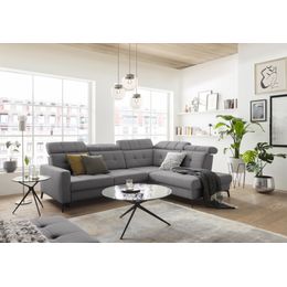 Ecksofa Musterring, B:272cm H:84cm T:214cm, grau, 100% Polyester, Wohnzimmer, Sofas, "MR 4615", mit Kopf- und R&uuml;ckenverstellung, Metallfu&szlig; schwarz,