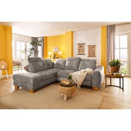 Ecksofa Home Affaire, B:263cm H:86cm T:219cm, grau, Luxus-Microfaser Florence (100% Polyester), Wohnzimmer, Sofas, "Dundee L-Form", wahlweise mit