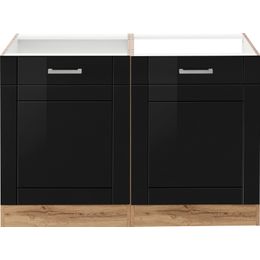Sp&uuml;lenschrank KOCHSTATION, B:120cm H:82cm T:60cm, schwarz, Holzwerkstoff, K&uuml;che, Schr&auml;nke, "KS-Tinnum", 120 cm breit, MDF-Fronten, Metallgriffe,