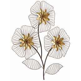 Wanddekoobjekt, B:64cm H:74cm T:4cm, gold, HOFMANN LIVING AND MORE, Metall, Wanddekoobjekte, "Wanddeko Blumenbouquet", Wanddekoration, Motiv Bl&uuml;ten,