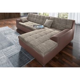 Ecksofa DOMO collection, B:267cm H:83cm T:178cm, braun, Kunstleder Softlux / Struktur (90% Polyester; 10% Polyacryl);Microfaser-Primabelle (100%