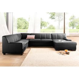 Wohnlandschaft DOMO collection, B:328cm H:77cm T:90cm, schwarz, Kunstleder SOFTLUX;Struktur (90% Polyester, 10% Polyacryl);NaturLEDER