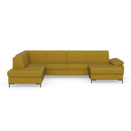 Wohnlandschaft DOMO collection, B:348cm H:84cm T:204cm, gelb, 49% Polyester, 34% Viskose, 9% Leinen, 8% Polyacryl, Sofas, "Capelo, komfortabel, klare