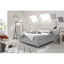 Boxspringbett, B:182cm L:201cm, grau, Westfalia Schlafkomfort, Strukturstoff (77% Polyester und 23% Viskose), Komplettbetten, "Holland", ohne