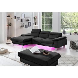 Ecksofa COTTA, B:244cm H:72cm T:166cm, schwarz, Microfaser PRIMABELLE (100% Polyester);Kunstleder SOFTLUX(100%Polyurethan);Feinstruktur (100%