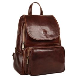 Pike PIK&Eacute; Damen Cityrucksack, braun, Leder, Rindsleder, unifarben, Rucks&auml;cke, echt Leder, Made in Italy