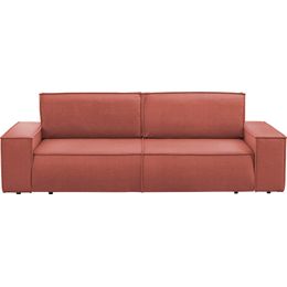 3-Sitzer Home Affaire, B:257cm H:85cm T:106cm, rot, 100% Polyester, Sofas, "SHERWOOD Schlafsofa (257cm) Cord, Samtvelours, Vintage-Lederoptik",
