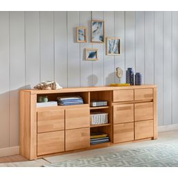 Sideboard Home Affaire, B:200cm H:80cm T:35cm, beige, FSC-zertifiziertes teilmassives Holz, Wohnzimmer, Sideboards, "Burani", grifflose Optik