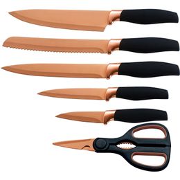 King Messer-Set "TITANIUM ROSÉ", rosa, Kochmesser-Sets, 5 Küchenmesser, 1 Schere, beschichtete Messer- und Scherenklinge