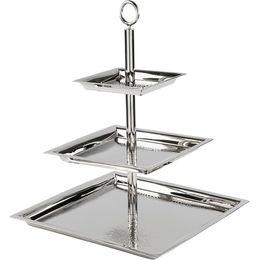 Fink Etagere "NAGANO, mit feiner Hammerschlagstruktur", B/H/L: 34cm x 44cm x 34cm, silber, Servierplatten, mit 3 Etagen, quadratisch