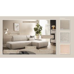 Ecksofa Home Affaire, B:276cm H:82cm T:164cm, beige, 100% Polyester, Wohnzimmer, Sofas, "TORGE, Schlafsofa Cord, Samtvelours u. Strukur fein, Couch