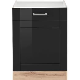 Unterschrank KOCHSTATION, B:60cm H:82cm T:60cm, schwarz, Holzwerkstoff, K&uuml;che, Schr&auml;nke, "KS-Tinnum", 60 cm breit, MDF-Fronten, Metallgriff