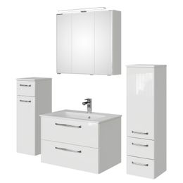 Badmöbel-Set SAPHIR, weiß, Kastenmöbel-Sets, "Badmöbel-Set Trentino 4-tlg Mineralmarmorwaschtisch,LED-Spiegelschrank", Badezimmer-Set mit Midischrank