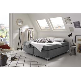 Boxspringbett, B:202cm L:201cm, grau, Westfalia Schlafkomfort, Microvelours (100% Polyester), Komplettbetten, "Holland", ohne Kopfteil, frei im Raum