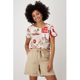 monari Damen Rundhalsshirt, beige, Gr. 36, bedruckt, gemustert, mehrfarbig, Web, Obermaterial: 50% Baumwolle, 50% Modal, Shirts, mit Alloverprint