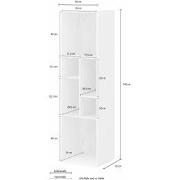 Wandregal Germania, wei&szlig;, Wohnzimmer, Regale, "Calvi", H&ouml;he 140 cm