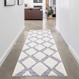 Hochflor-Teppich Carpet City, B:80cm H:20mm L:300cm, grau, Polypropylen, Teppiche, "Focus 4497", Läufer, Boho, Hochtief-Muster/ 3D-Effekt, für