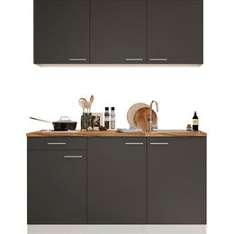 Pantryk&uuml;che respekta, B:150cm H:200cm T:60cm, grau, Komplettk&uuml;chen-Sets, "Luis, mit Duo Kochfeld, wahlweise mit Mikrowelle, Korpus Wei&szlig;", Breite 150
