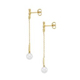 Damen Paar Ohrh&auml;nger "mit S&uuml;&szlig;wasser-Perlen und Zirkonia, Silber 925", Silber 925 (Sterlingsilber)gold, Giorgio Martello MILANO, Silber 925
