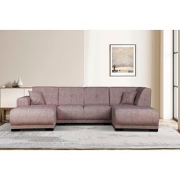 Wohnlandschaft Home Affaire, B:297cm H:85cm T:163cm, grau, 100% Polyester, Sofas, "Langeland U-Form", incl. 2 Zierkissen, Recamiere wahlweise links