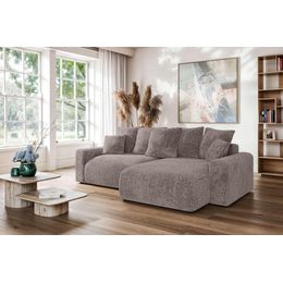 Ecksofa Home Affaire, B:235cm H:84cm T:142cm, grau, 100% Polyester, Wohnzimmer, Sofas, "LAKESIDE klein mit Bettfunktion und Bettkasten, B/T/H