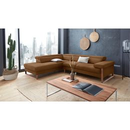 Ecksofa W.Schillig, B:281cm H:71cm T:230cm, braun, Flachgewebe S22 (100% Polyester);Stoff S37 (100% Polyester);Longlife Xtra-Leder Z59: Glattleder