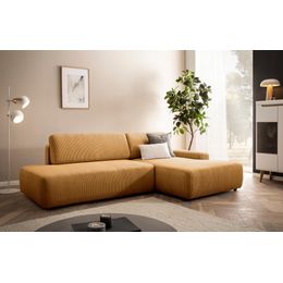 Ecksofa Home Affaire, B:276cm H:82cm T:164cm, gelb, 100% Polyester, Wohnzimmer, Sofas, "TORGE, Schlafsofa Cord, Samtvelours u. Strukur fein, Couch in