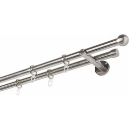 Gardinenstange Garesa, L:190cm &Oslash;:20mm, silber, Metall, Gardinenstangen, "Formentor", Vorhanggarnitur, verl&auml;ngerbar, Kugel, edelstahl optik, mit Ringe