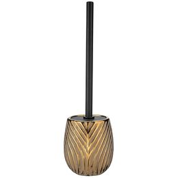 WC-Garnitur Wenko, H:39cm &Oslash;:10cm, gold, Edelstahl, Keramik, Reinigungsb&uuml;rsten, "Modell Idro", WC-B&uuml;rstenhalter aus Keramik mit Linienstruktur,