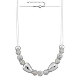 Steuer Damen Collierkettchen "Textil Metal glanz poliert Glasstein wei&szlig;", 59cm, Metall, L: 59 B: 18mm, silber, Metall, B:18mm, Halsketten