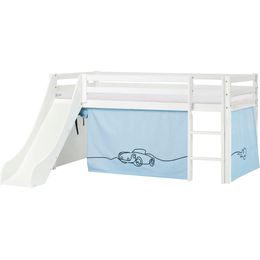 Hochbett Hoppekids, B:101cm H:9cm L:208cm, wei&szlig;, Bett: 100% Massivholz, Nordische Kiefer;Rutsche: MDF;Vorhang: 100% Baumwolle;Matratze:
