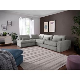 Ecksofa Alina, B:276cm T:226cm, grau, Cord GCT (92% Polyester, 8% Nylon), Wohnzimmer, Sofas, "Sandy", mit losen Sitz und R&uuml;ckenkissen, in modernem