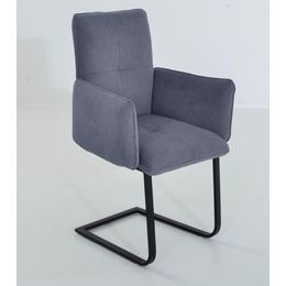 K+w Komfort & Wohnen Freischwinger, B:61cm H:90cm T:62cm, blau, K+W KOMFORT & WOHNEN, Stühle, "6502", Freischwinger mit Armlehnen, Flachstahlkufe in schwarz