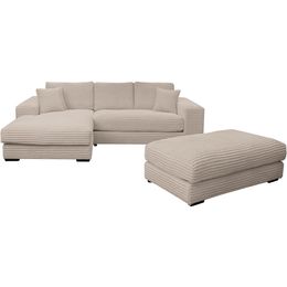 Polstergarnitur WERK2, B:286cm H:84cm T:184cm, grau, 100% Polyester, Sitzmöbel-Sets, "Eden L-Form + Hocker. Mega Couch Breite 286cm, Cord", Design