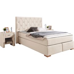 Boxspringbett Home Affaire, B:163cm L:210cm, beige, Komplettbetten, "Chalon, in verschiedenen Breiten", inkl. Topper, wahlweise in H2, H3 oder H4