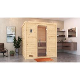 Weka Sauna "Massivholzsauna BERGEN 2", Saunaofen, externe Steuerung, 7,5 kW, beige, Saunen, Blockbohlen, moderne Ganzglast&uuml;r