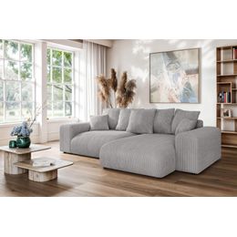 Ecksofa Home Affaire, B:256,5cm H:84cm T:166cm, grau, 100% Polyester, Wohnzimmer, Sofas, "LAKESIDE mit Bettfunktion und Bettkasten, B/T/H 257/166/84