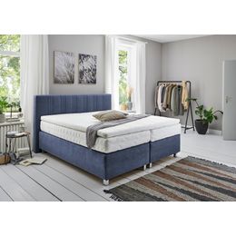 Boxspringbett, B:195cm L:210cm, blau, Westfalia Schlafkomfort, Bezug: 100% Polyester;Polsterung: 100% Polyester, Komplettbetten, wahlweise mit