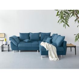 Ecksofa Collection AB, B:247cm H:87cm T:189cm, blau, Microfaser PRIMABELLE (100% Polyester), Struktur (90% Polyester, 10% Polyacryl), Samtvelours