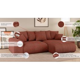 Ecksofa Home Affaire, B:256,5cm H:84cm T:166cm, grau, 100% Polyester, Wohnzimmer, Sofas, "LAKESIDE mit Bettfunktion und Bettkasten, B/T/H 257/166/84