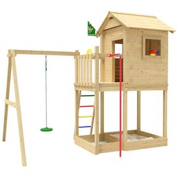 Jungle Gym Kinder Spielturm "Firehouse", braun, Holzwerkstoff, B:342cm H:310cm T:257cm, Spieltürme, Spielanlage mit Schaukel und Feuerwehrstange