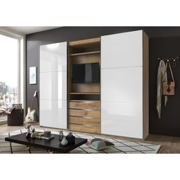 Schwebet&uuml;renschrank wimex, B:300cm H:236cm T:65cm, braun, Schr&auml;nke, "Magic by fresh to go", tolles EXTRA: mit drehbarem TV-Element, Fronten aus Glas
