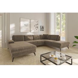 Sit & More Wohnlandschaft SIT & MORE, B:300cm H:83cm T:202cm, braun, 100% Polyester, Sofas, "Morris Jubi U-Form, B: 300 cm", mit Armteilfunktion & 1 Zierkissen,