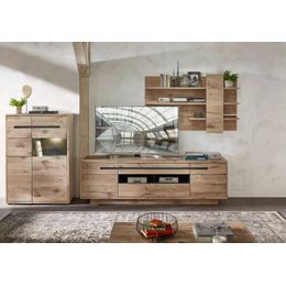 Wohnwand Innostyle, B:332cm H:186cm T:44cm, braun, Glas, Holzwerkstoff, MDF, Wohnzimmer, Kastenmöbel-Sets, "BELLANO", inkl. LED-Beleuchtung