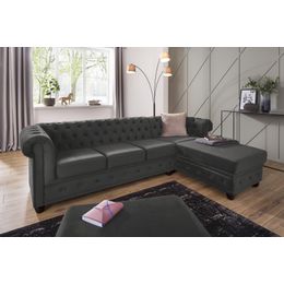 Chesterfield-Sofa Home Affaire, B:255cm H:72cm T:171cm, grau, Sofas, "New Castle L-Form", hochwertige Knopfheftung in Chesterfield-Design, B/T/H: