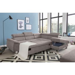 Ecksofa COTTA, B:249cm H:72cm T:100cm, grau, Microfaser PRIMABELLE (100% Polyester);Kunstleder SOFTLUX;Feinstruktur (100% Polyester);Kunstleder