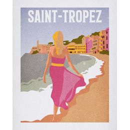 Bild Komar, B:40cm H:50cm, bunt, Holz, Papier, Wohnzimmer, Bilder, "Vintage Travel Saint-Tropez", Wandbild zur Dekoration - ohne Rahmen